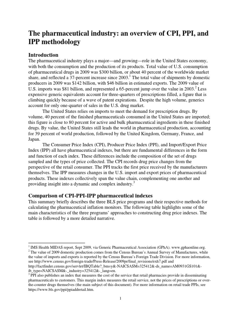 The Pharmaceutical Industry An Overview of Cpi Ppi and Ipp Methodology | PDF | Cost Of Living ...