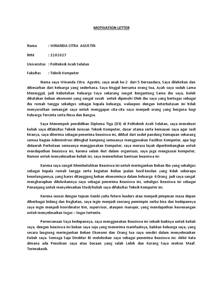 File 2 - Contoh Motivation Letter.docx | PDF