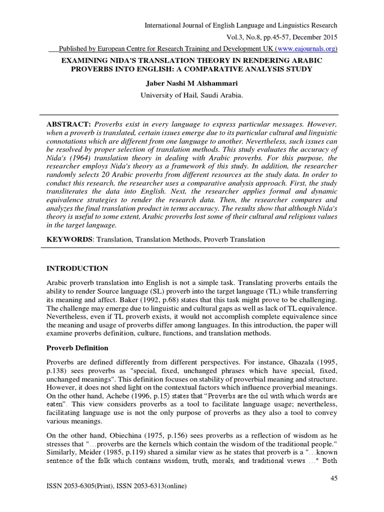 Rendering Arabic Proverbs Into English | PDF | Translations | Proverb