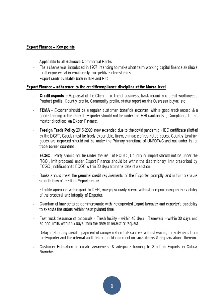 Handouts - FEDAI - Export Finance - Concepts | PDF