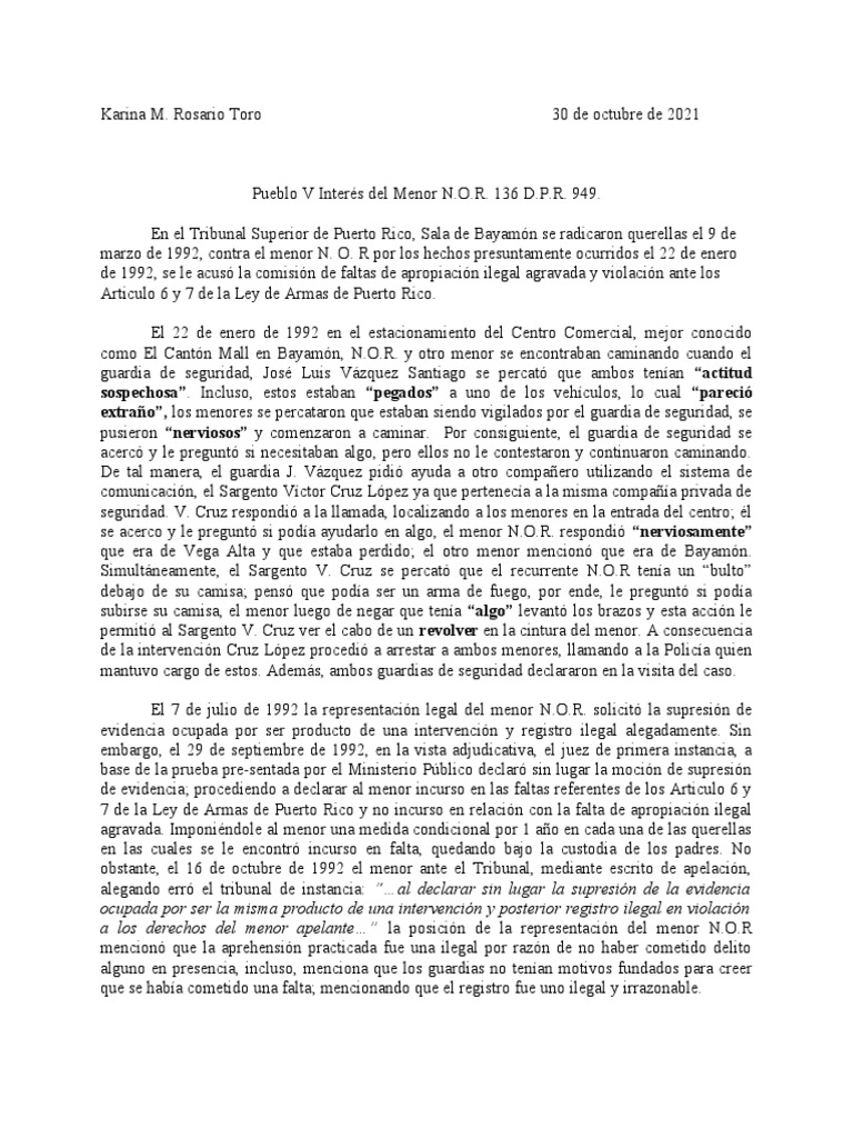 Karina M | PDF | Cuarta Enmienda a la Constitución de los Estados ...