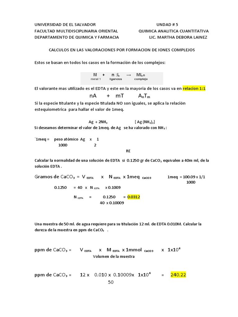 Unidadvi Calculos Valoraciones Complejometricas | PDF | Valoración | Química