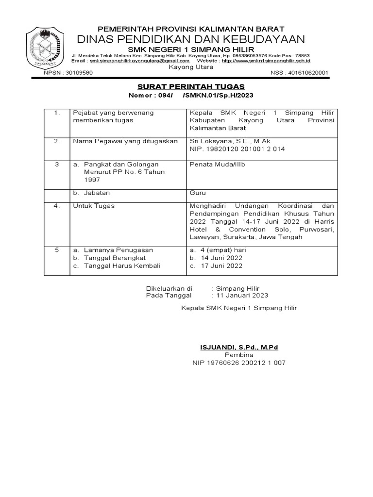 SURAT TUGAS TERBARU 2023 | PDF