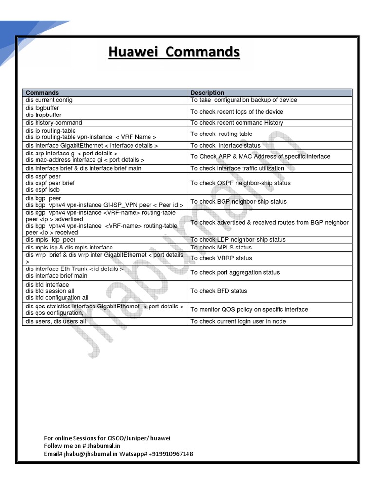 Essential Huawei Command Guide | PDF | Networking | Multiprotocol Label ...
