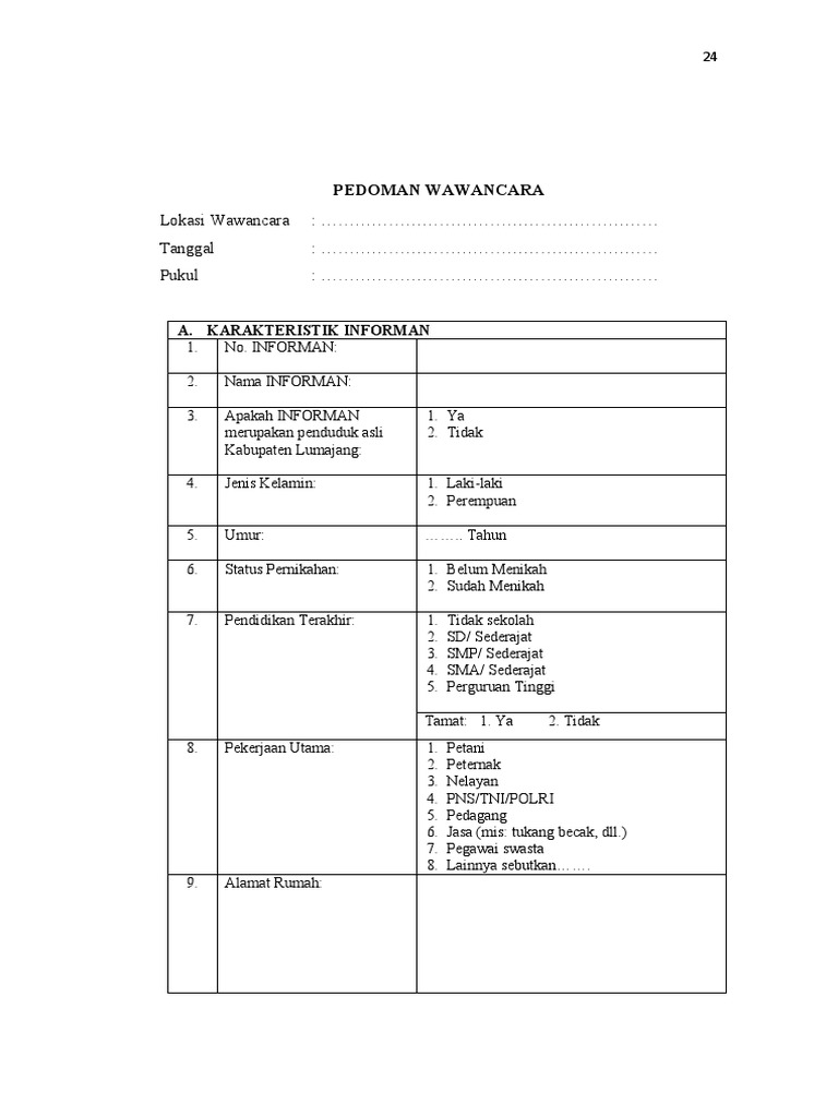 PEDOMAN WAWANCARA Dan TABULASI DATA | PDF