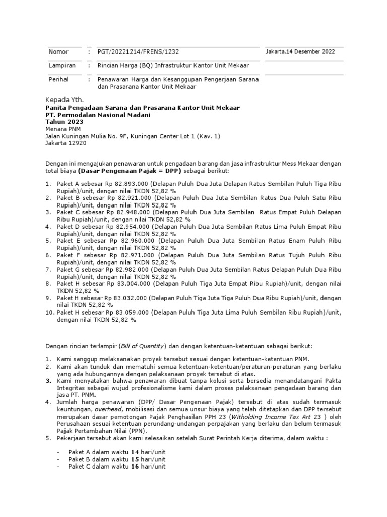 Penawaran Infrastruktur Kantor Mekaar | PDF