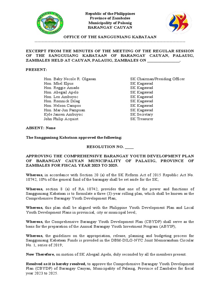 CAUYAN Resolution Approving CBYDP FY 2023 2025 | PDF | Government