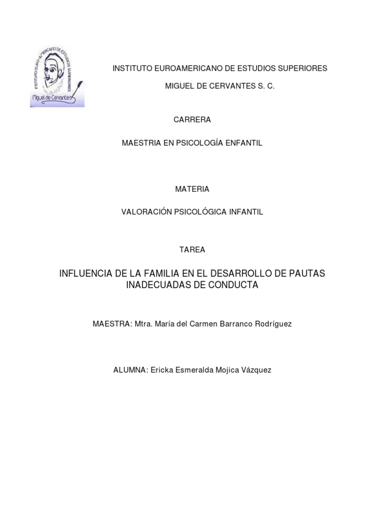 Tarea Influencia de La Familia en El Desarrollo de Pautas Inadecuadas de Conducta | PDF ...