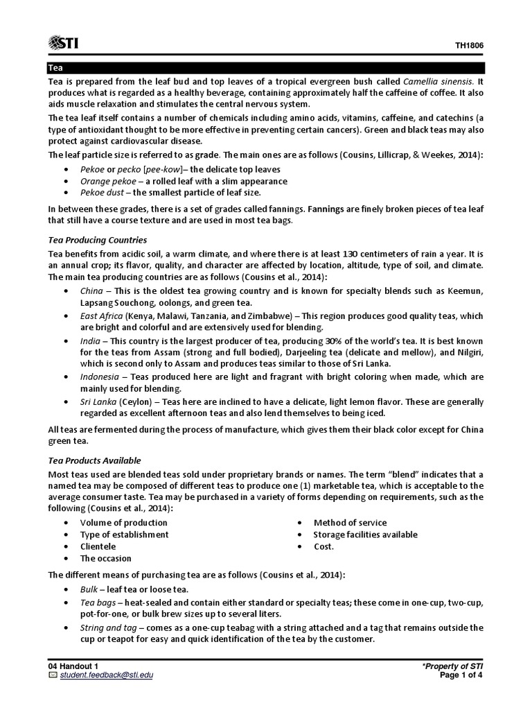 04 Handout 1 PDF | PDF | Coffee | Tea