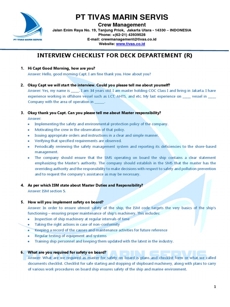 Tivas Marin Servis - Deck Interview Q & A Feb 2020 | PDF | Ships | Buoyancy