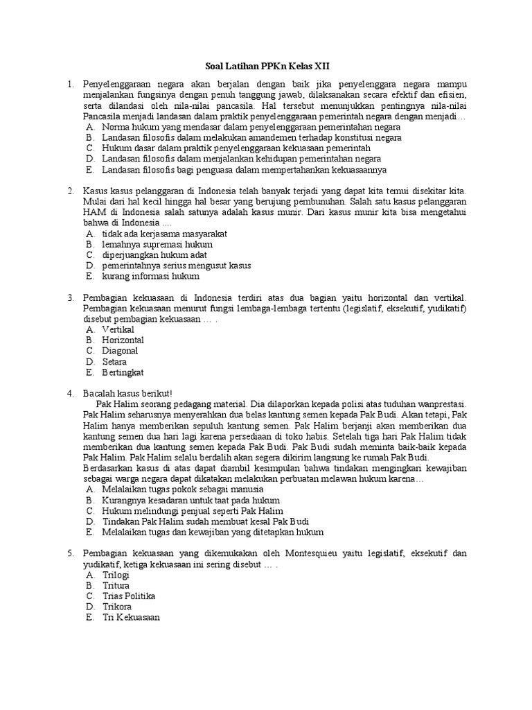 Soal Latihan PPKN Kelas XII | PDF