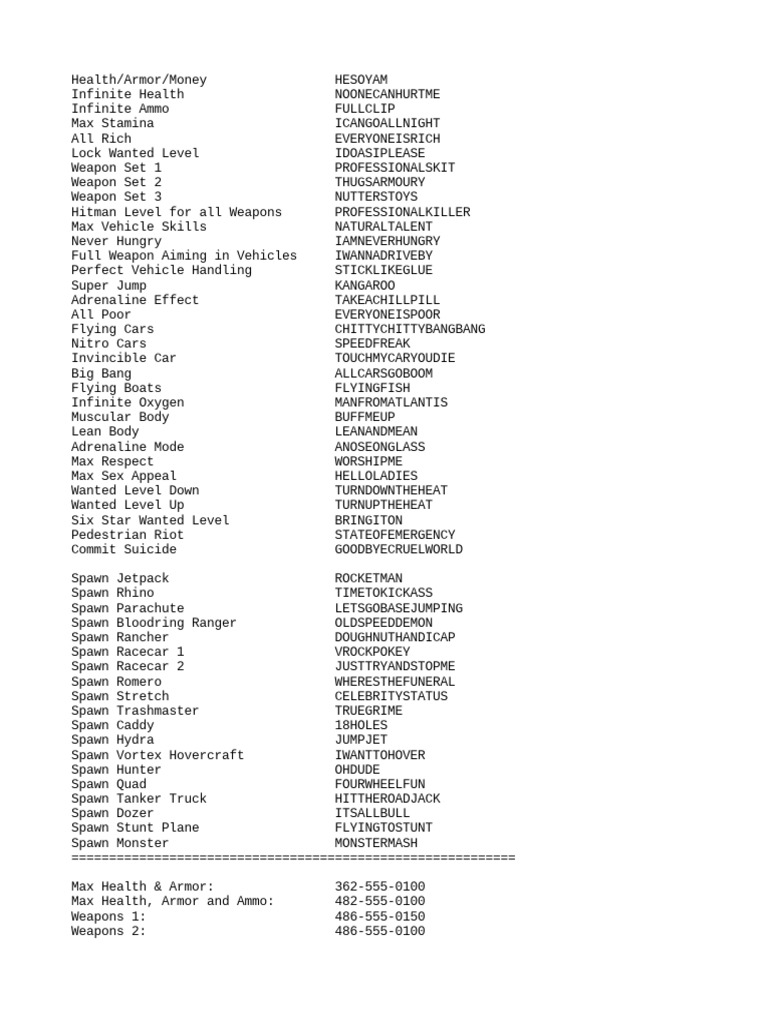 GTA Cheats | PDF | Vehicles | Transport