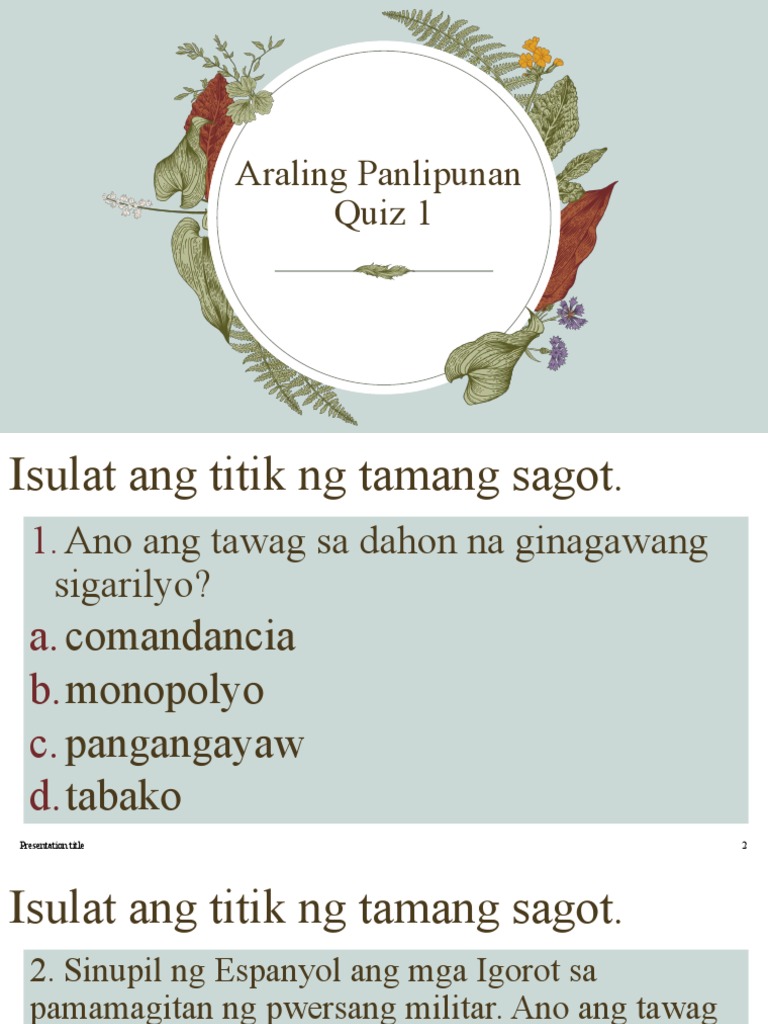 Araling Panlipunan Quiz 1 | PDF
