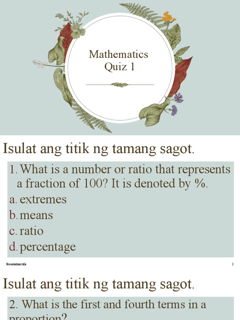 Math Quiz 1 | PDF | Ratio | Arithmetic
