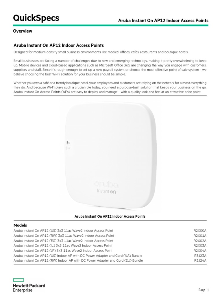 Aruba Instant On AP12 Indoor Access Points-A00021931enw | PDF | Wi Fi ...