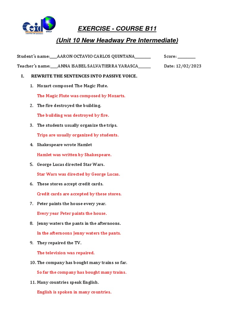 Exercise - B11 - Pre Intermediate - A | PDF