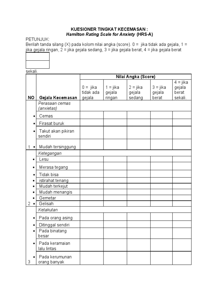 Kuesioner Tingkat Kecemasan | PDF