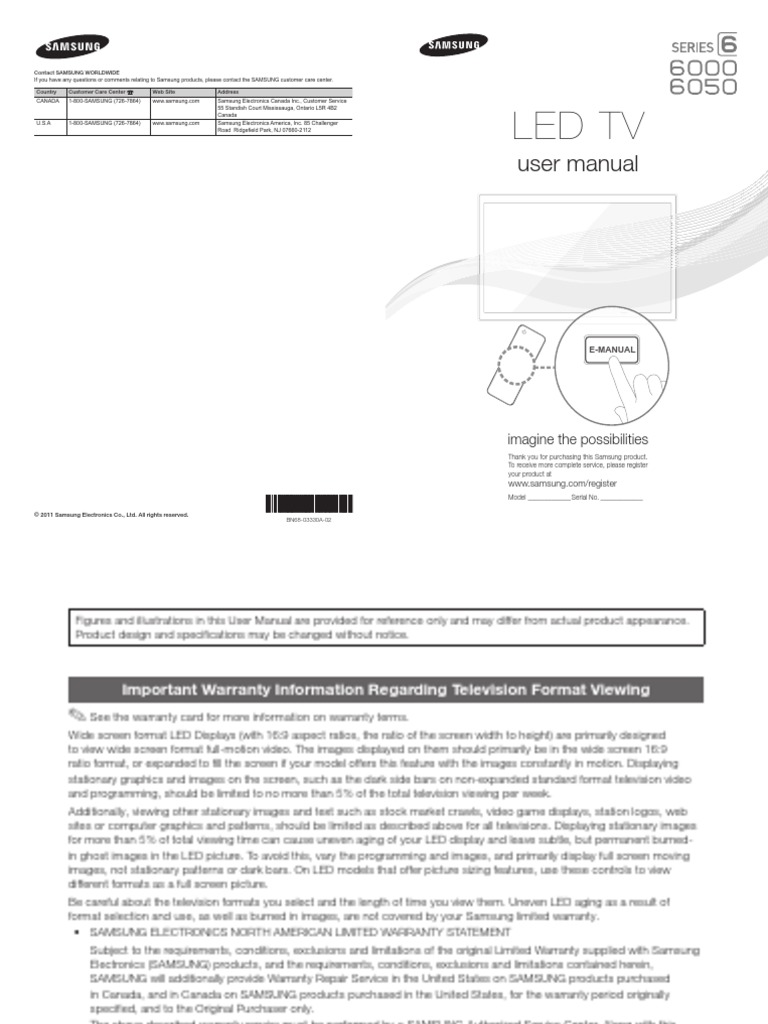 Samsung Un55d6000sf Use and Care Manual PDF | PDF | Hdmi | Video