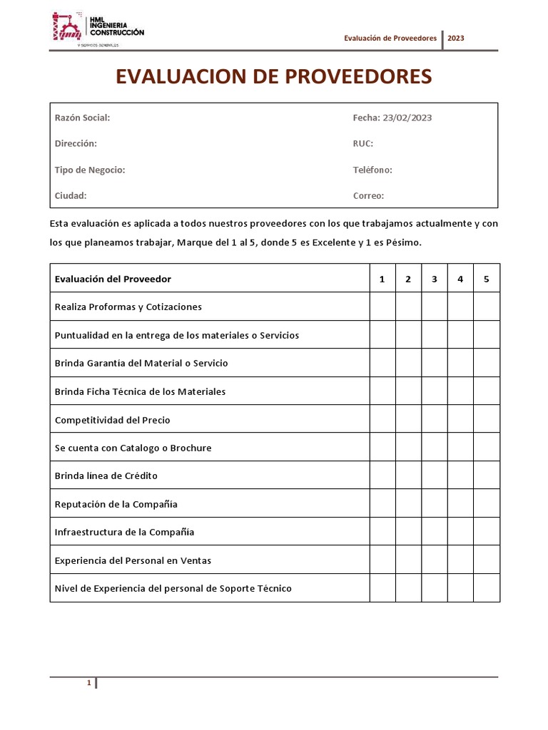 Modelo de Evaluacion de Proveedores | PDF