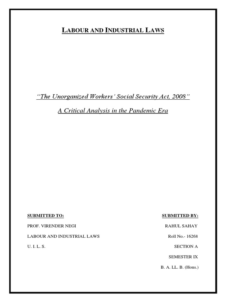 Labour Law Project 9th Sem | PDF | Welfare | Labor