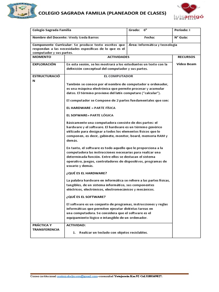 FORMATO DE PLAN DE CLASES.docx | PDF | Hardware de la computadora | Informática