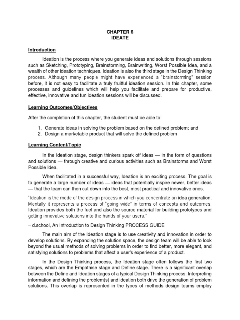 CHAPTER 6 Ideate PDF | Download Free PDF | Design Thinking | Brainstorming