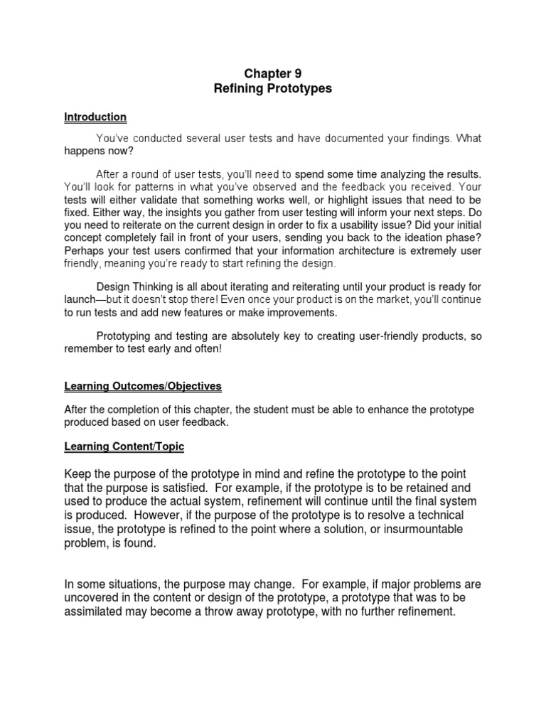 Chapter 9 Refining Prototypes PDF | PDF | Usability | Prototype
