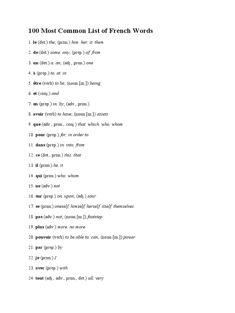 100 Most Common French Words | PDF