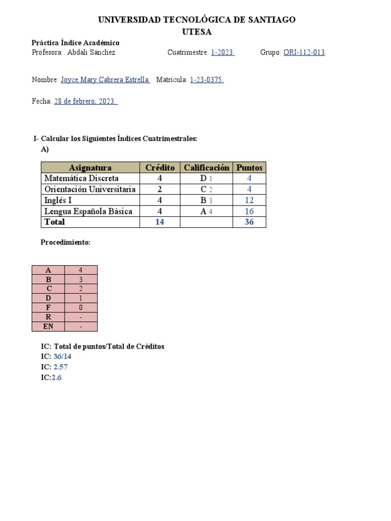 Ejercicios Calculo de Indice (1-23-0375) . | PDF