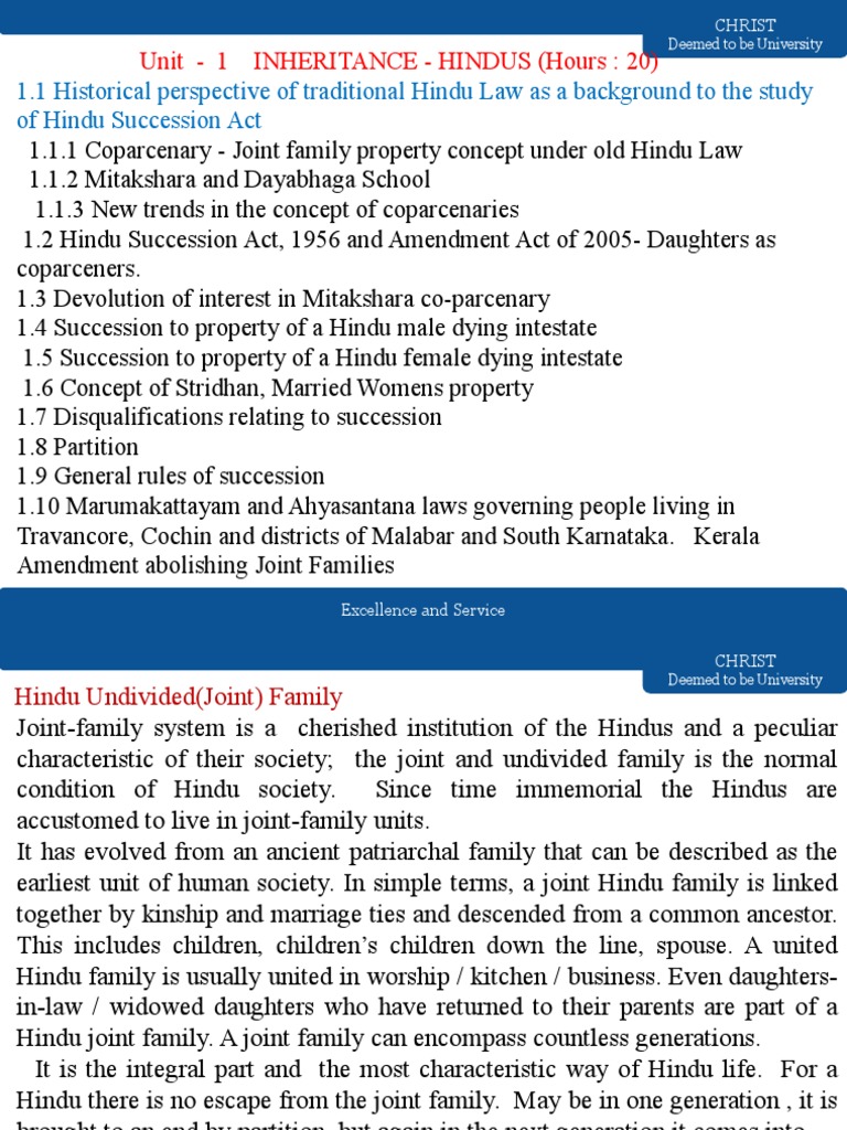 Hindu Joint Family and Succession Laws | PDF | Concurrent Estate | Property