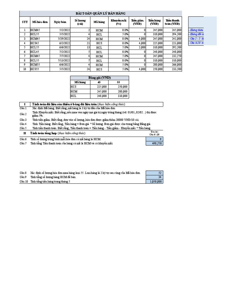 Bài Luyện Tập Excel 4 | PDF