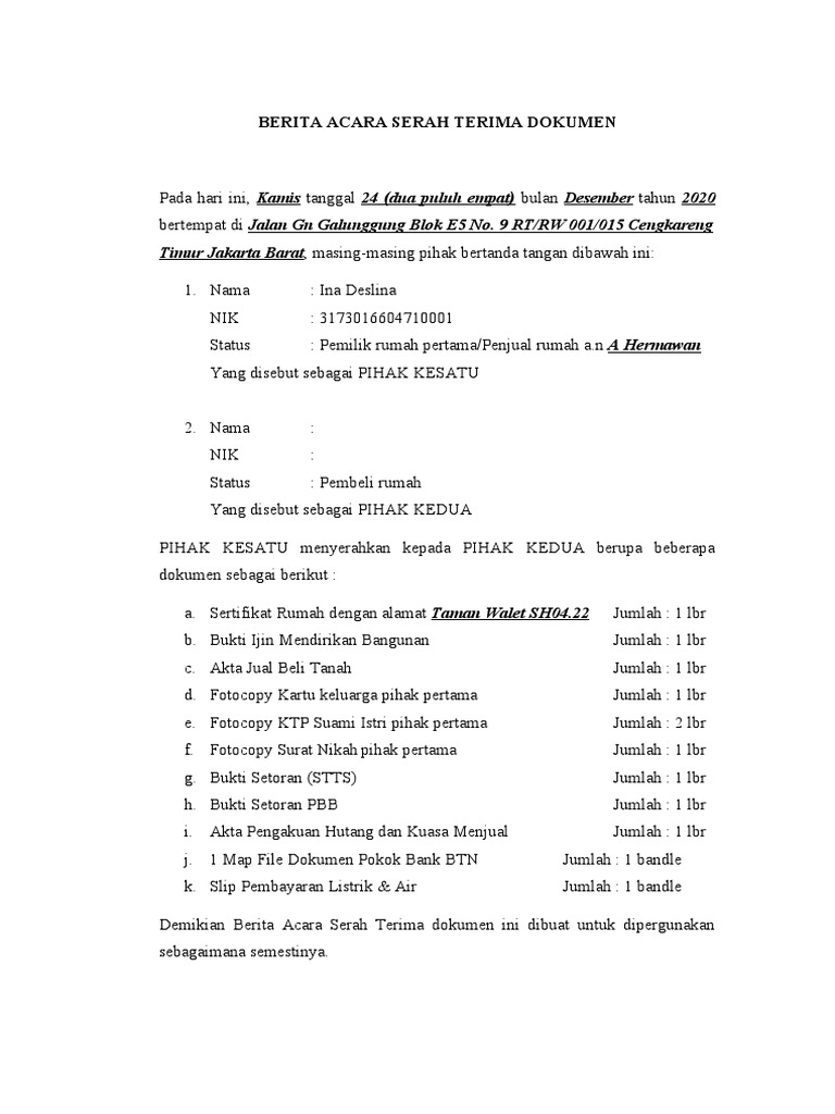 Berita Acara Serah Terima Dokumen | PDF