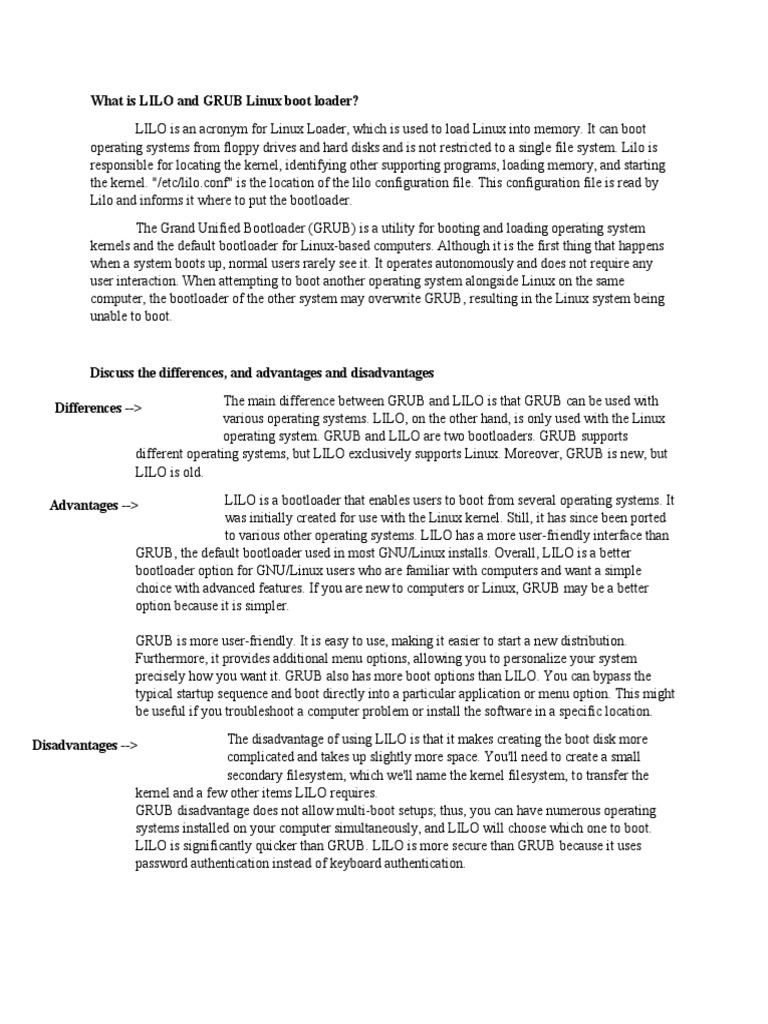 What Is Lilo And Grub Linux Boot Loader Pdf Booting Computer