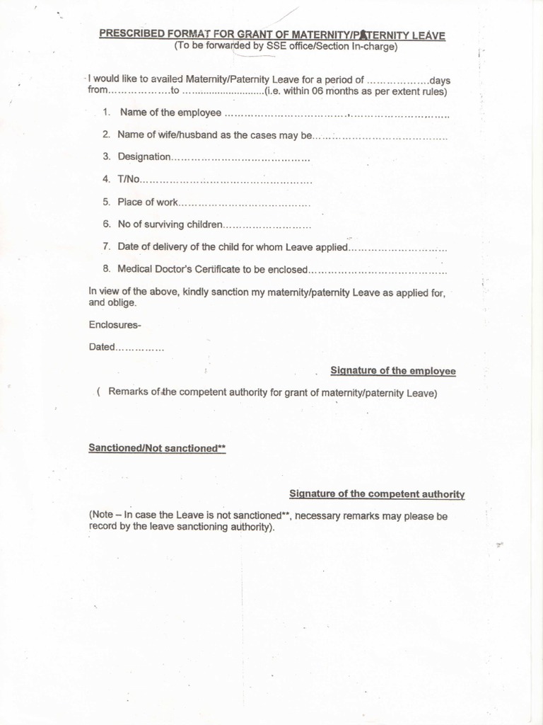 Format For Maternity Paternity | PDF