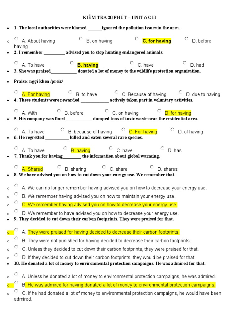 KIỂM TRA 20 PHÚT UNIT 6 G11 | Download Free PDF | Climate | Human Impact On The Environment