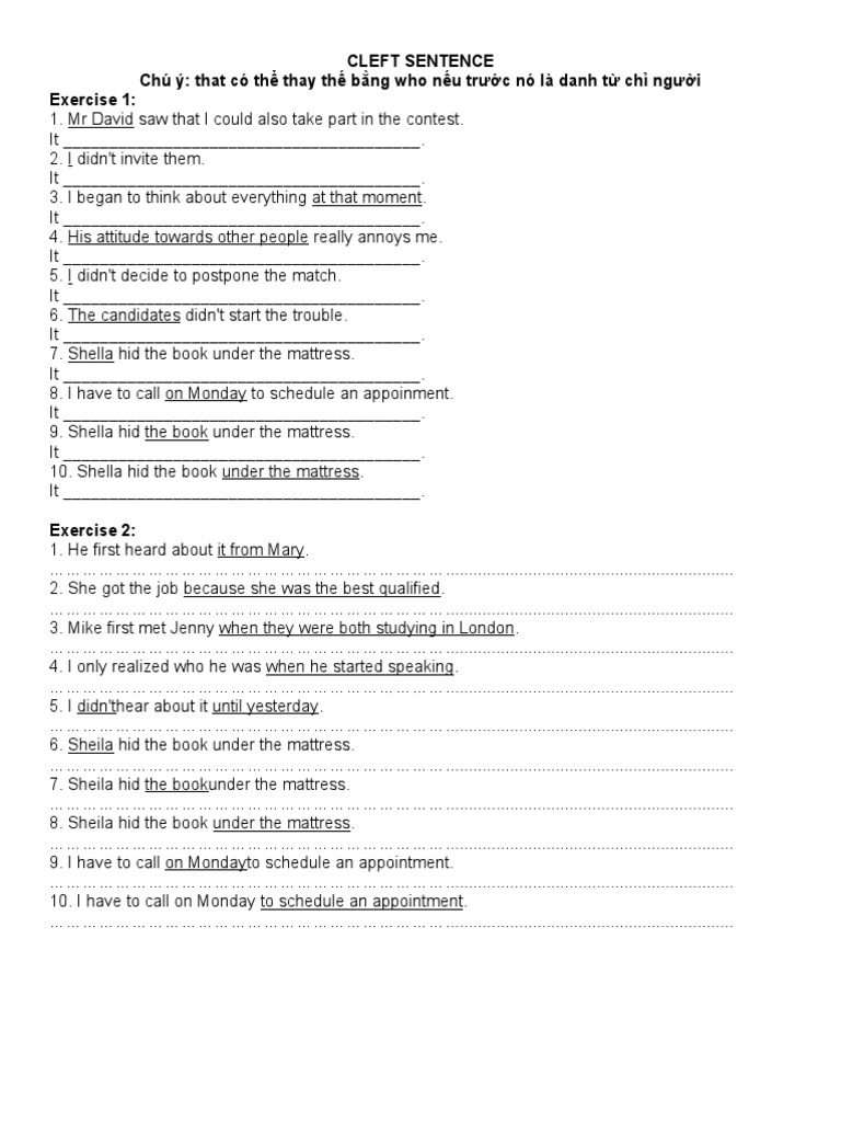 CLEFT SENTENCE Mini Test | PDF | Self-Improvement