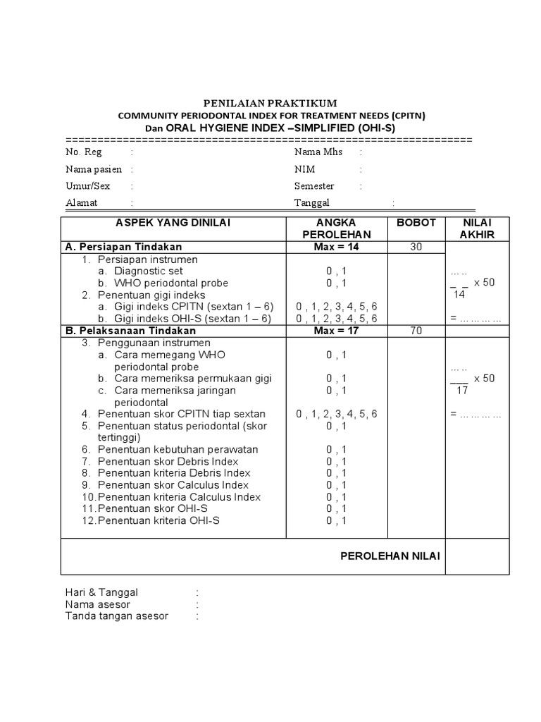 Cek Lis Ohis - Cpitn | PDF