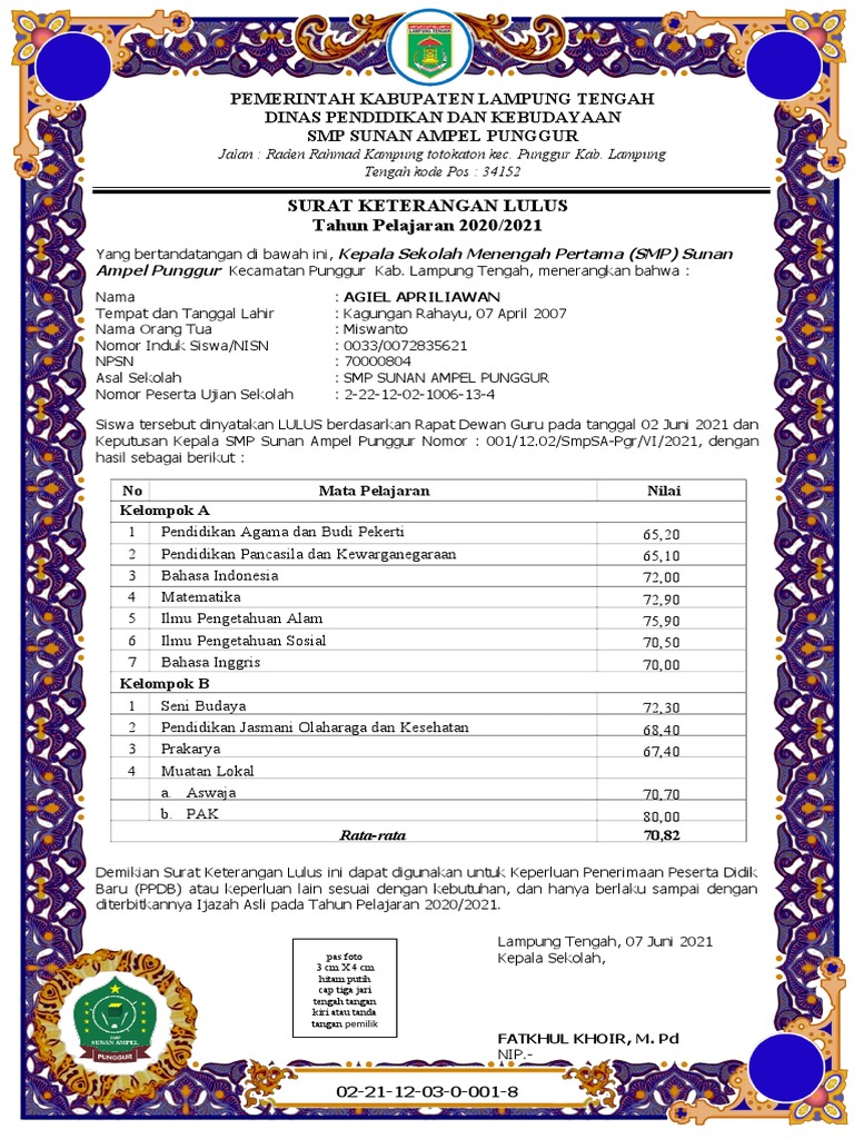 SKL SMP Sunan Ampel Punggur | PDF