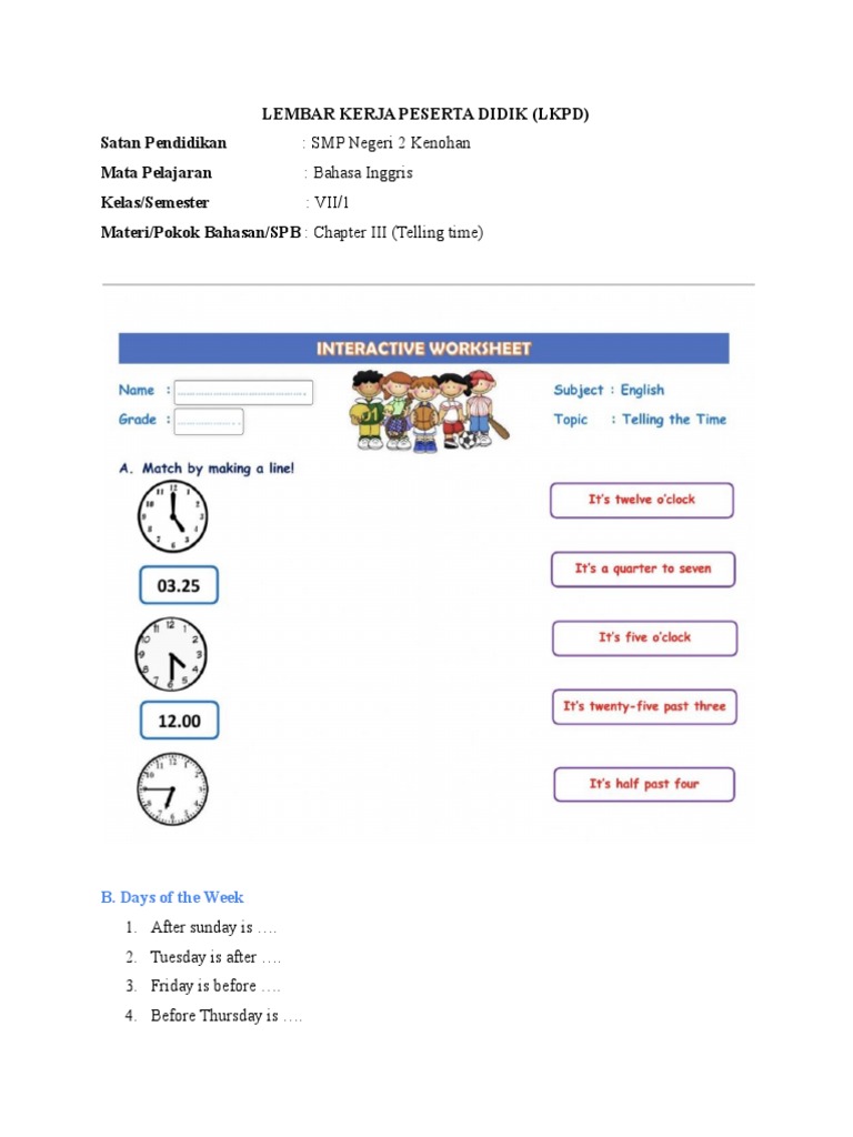 LKPD Kelas 7 Bahasa Inggris - Telling The Dates | PDF