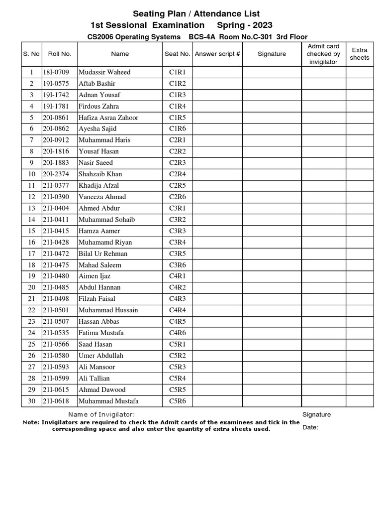 Sessional-1 Exam Seating Plan For Tuesday - Feb 28,2023 - of FSC PDF | PDF