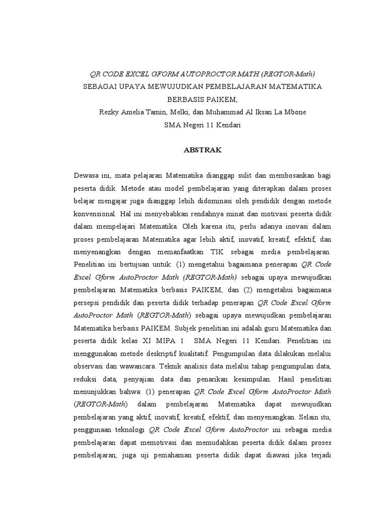 QR Code Excel Gform Autoproctor Math (Regtor-Math) : Abstrak | PDF | Komputer