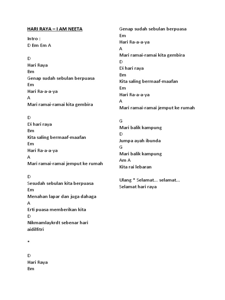 Kord Hari Raya - I Am Neeta | PDF