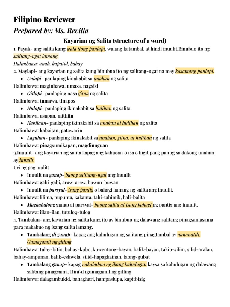 FILIPINO Reviewer | PDF