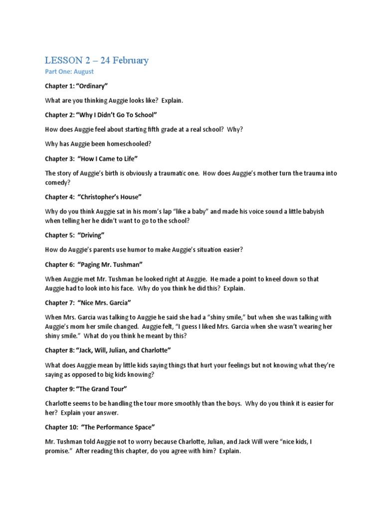 Discussion Questions for "Wonder" | PDF | Home & Garden