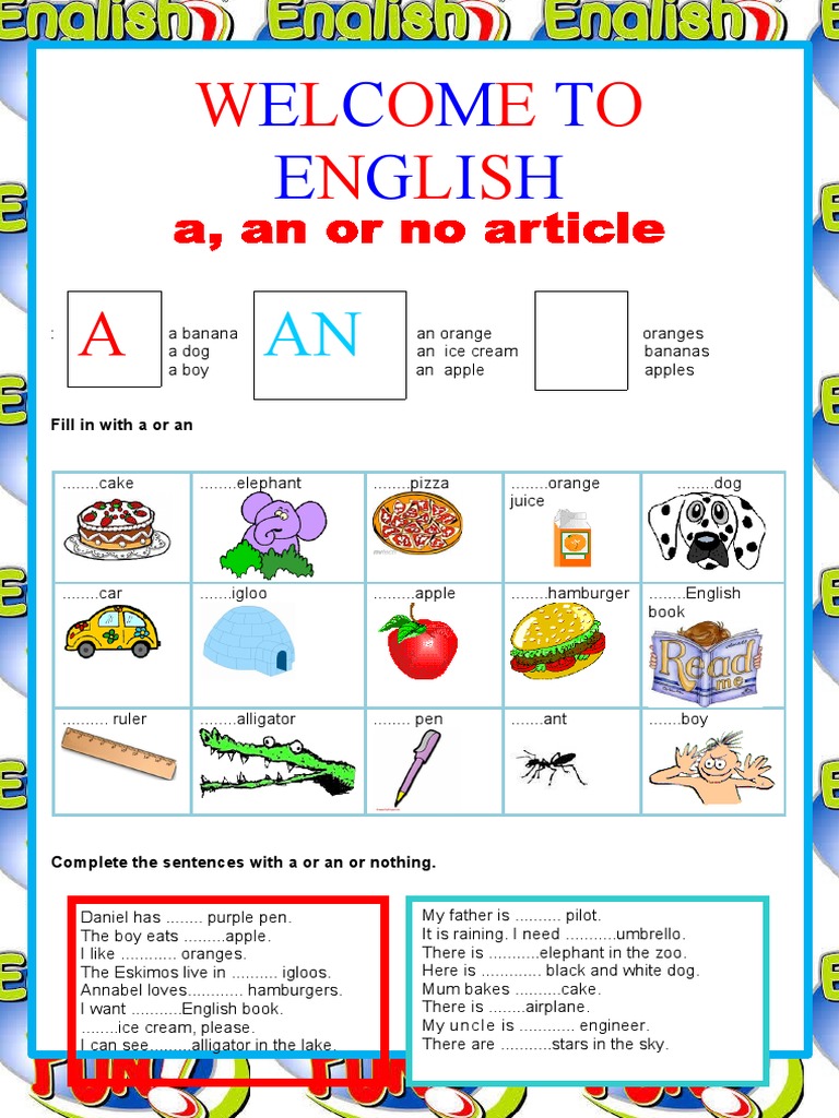 Welcome To English Articles Aan Grammar Drills Icebreakers Oneonone ...