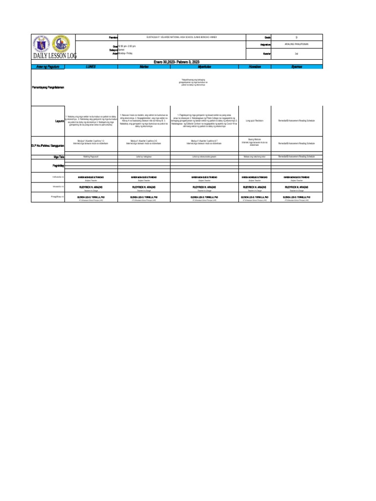Tle Lesson Log Grade 9 | PDF