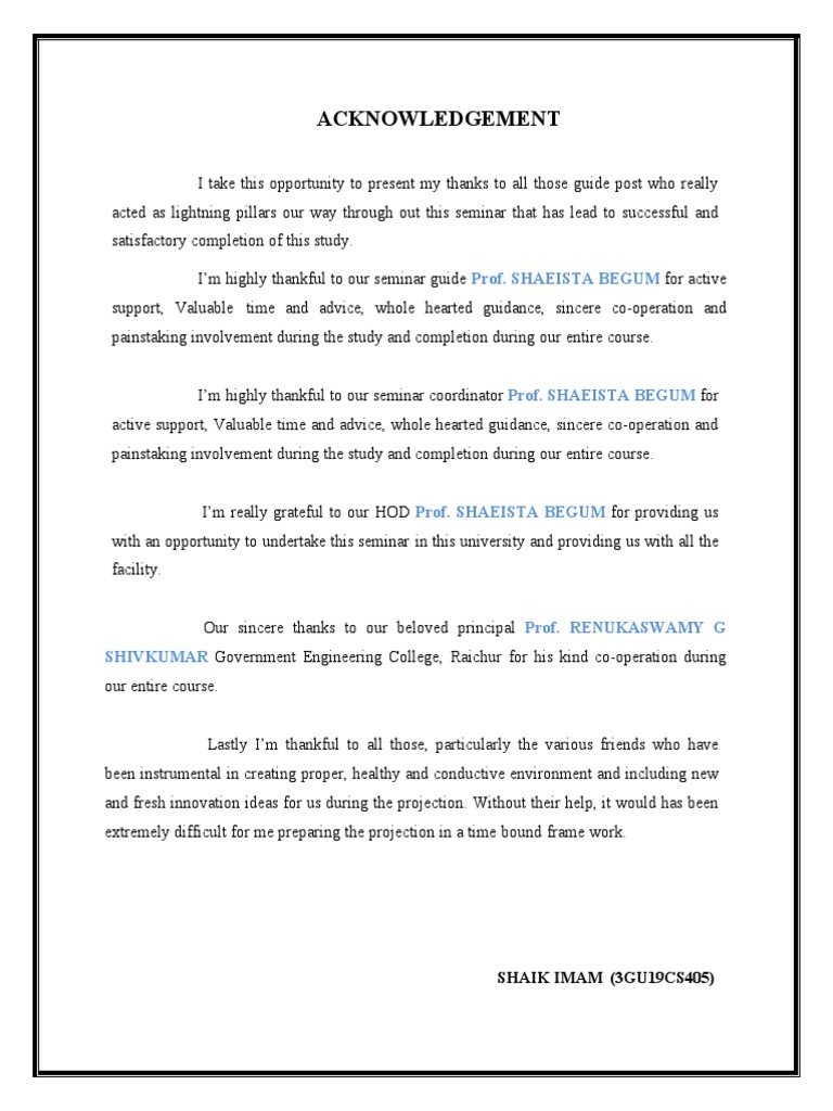 Acknowledgement Prof Shaeista Begum Pdf