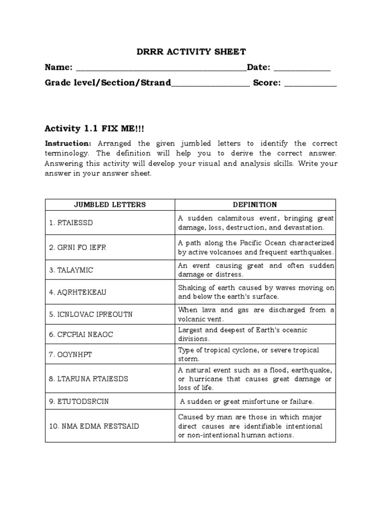 DRRR Activity | Download Free PDF | Natural Disasters | Volcano