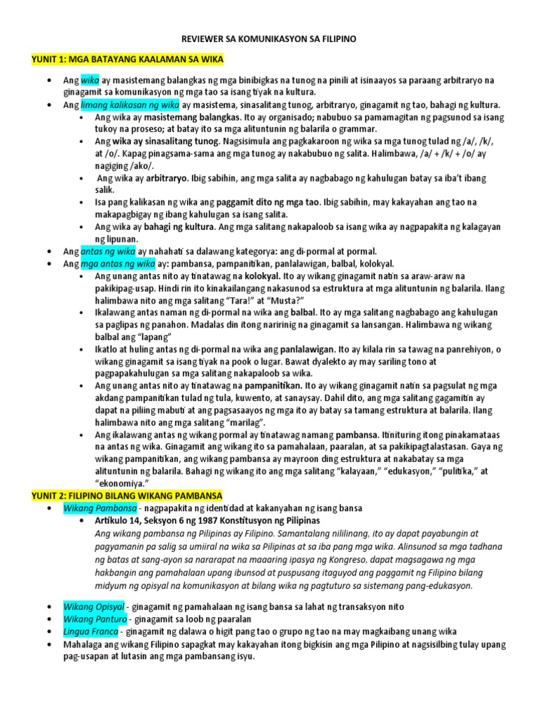 Reviewer Sa Komunikasyon Sa Filipino | PDF