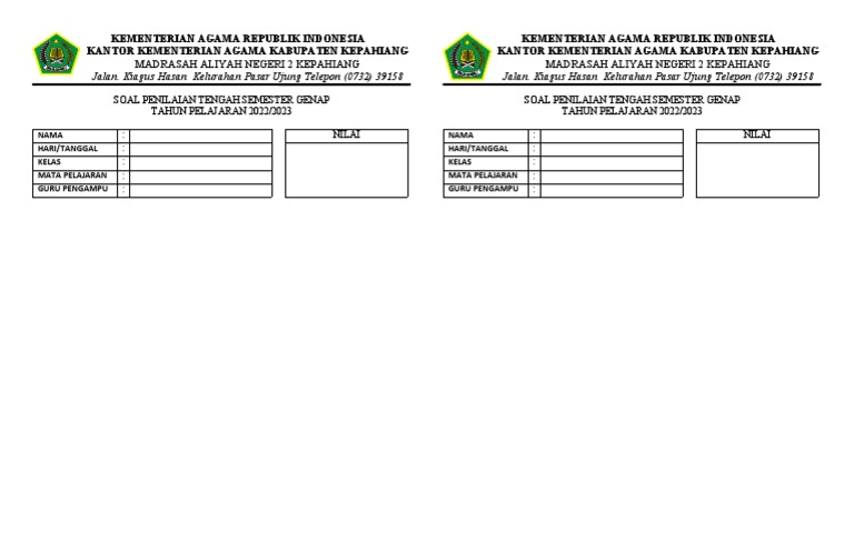 Kop Soal PTS 2023 | PDF